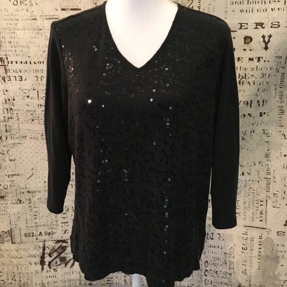 Quacker Factory | Tops | Quacker Factory Black Sequin Knit Shirt | Poshmark